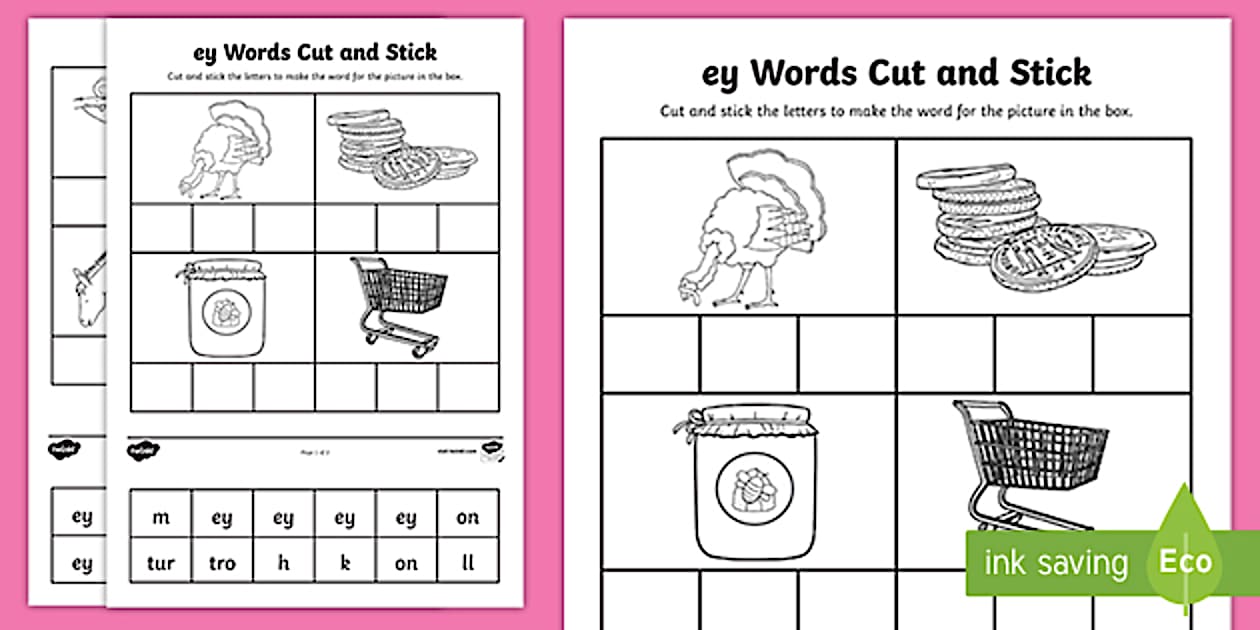 'ey' Sound Cut and Stick Worksheet (Teacher-Made) - Twinkl