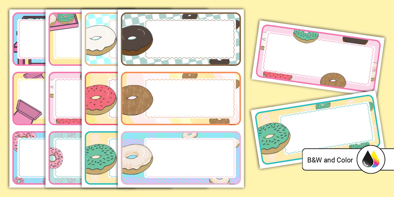 Stiker Laber Alat Tulis Tema Donat (teacher made) - Twinkl