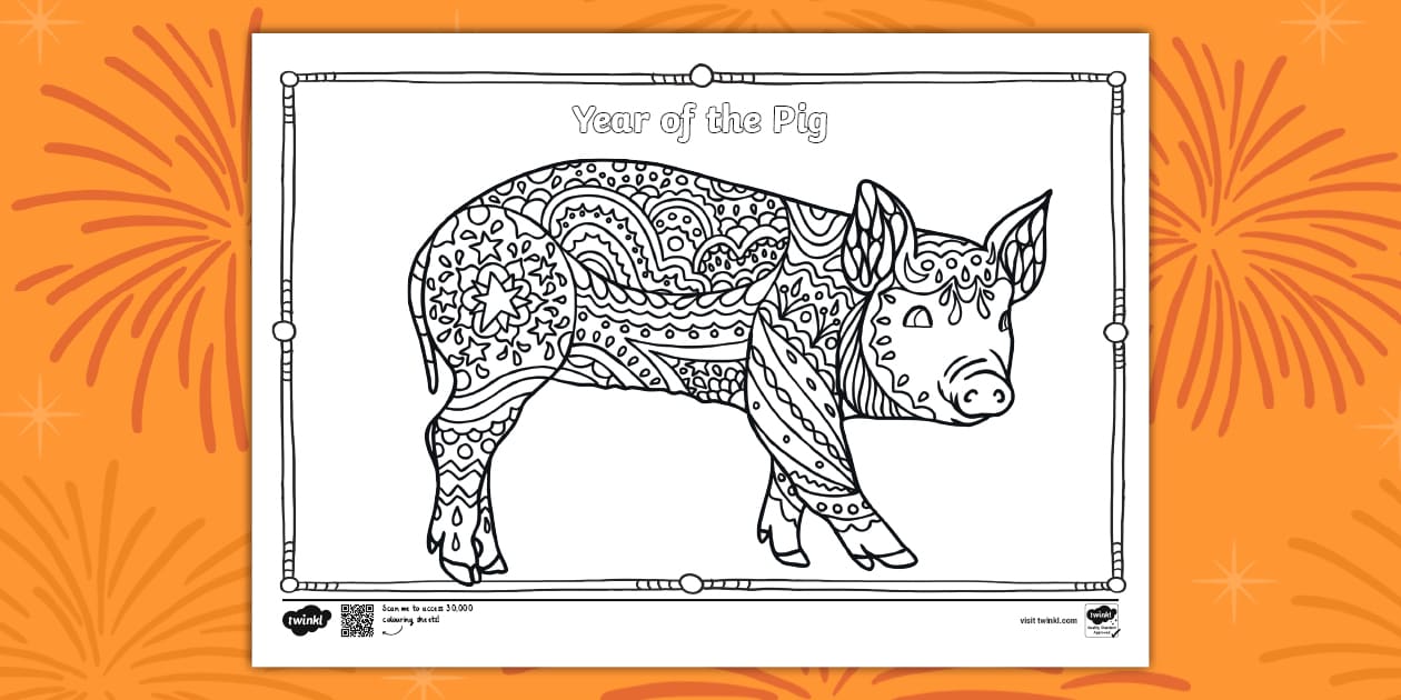 Year of the Pig Mindfulness Colouring Page - Twinkl