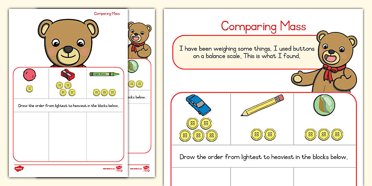 Grade R Maths Mass - Comparing Weights - Sheet 1 - Twinkl