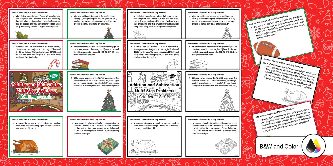 Christmas Addition and Subtraction Multi-Step Word Problems Math Challenge