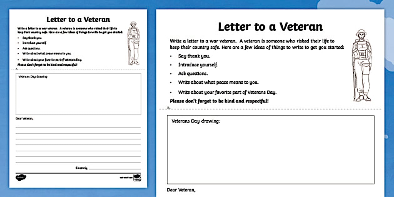 Write a Letter to a Veteran Activity Worksheet for 3rd-5th Grade