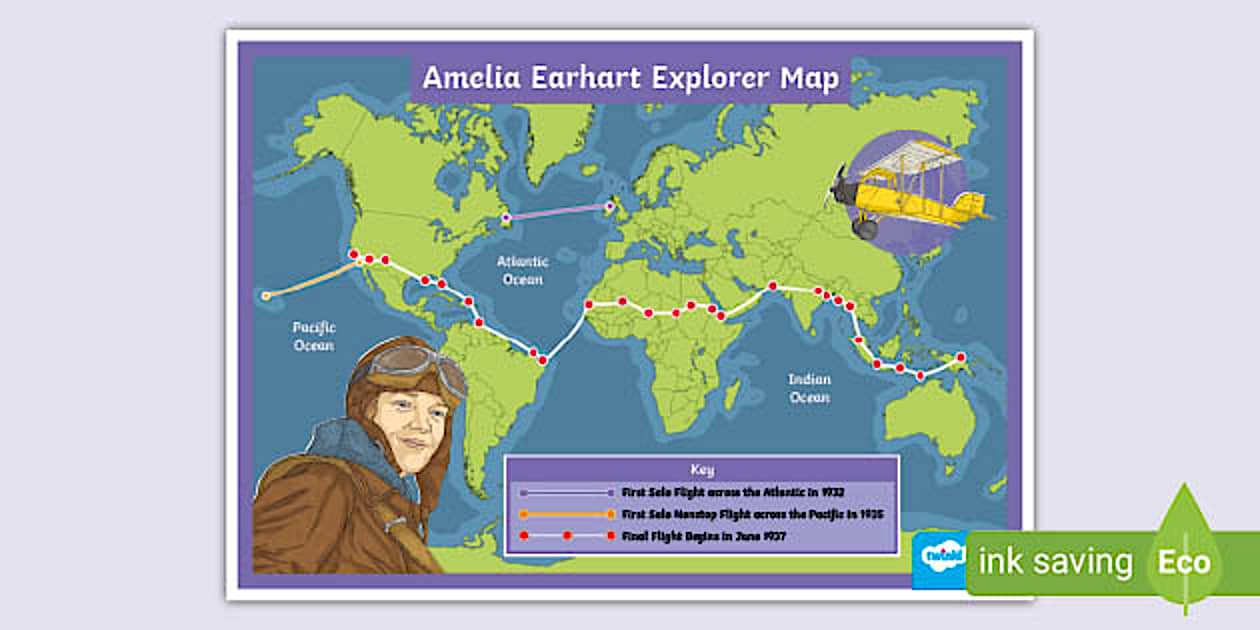 Amelia Earhart Explorer Map - Twinkl