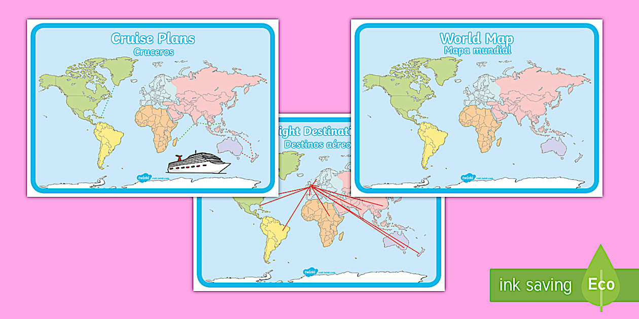 World Map Display Posters - English / Spanish - World Map Display Posters