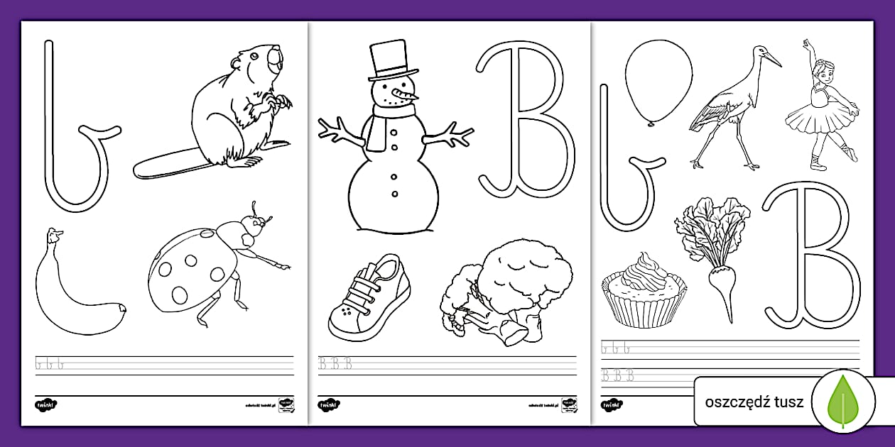 Litera B | Kolorowanka i pisanie po śladzie | Alfabet i litery