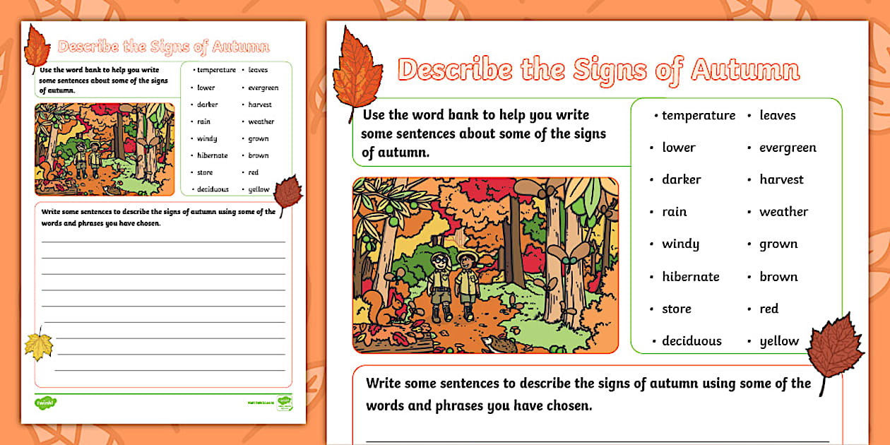 Describe the Signs of Autumn Worksheet - Science - Twinkl