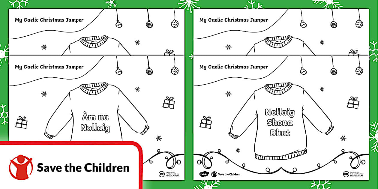 My Gaelic Christmas Jumper Colouring Sheets - Twinkl GLE