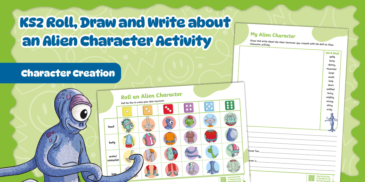 KS2 Roll, Draw and Write about an Alien Character Activity