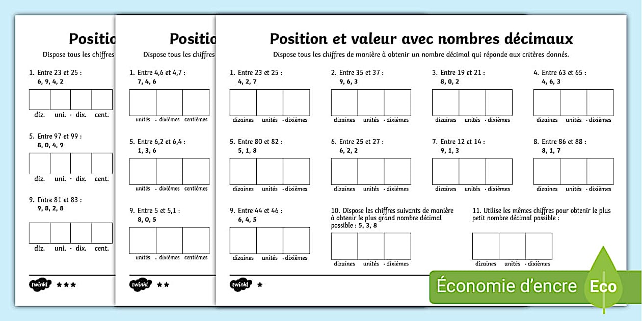 Activité différenciée : position et valeurs des nombres décimaux