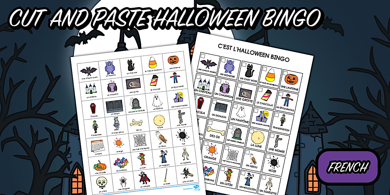 Cut and Paste Halloween Bingo Printable French