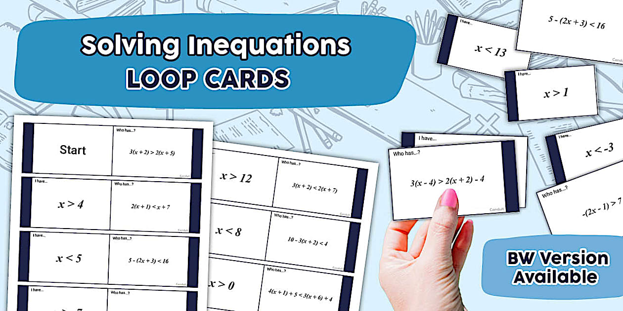 Solving Inequations Loop Cards