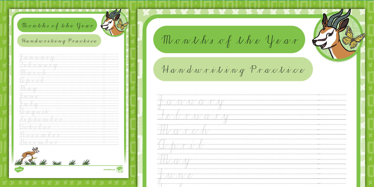 The Journey to Continuous Cursive: Months of the Year Practice Sheet