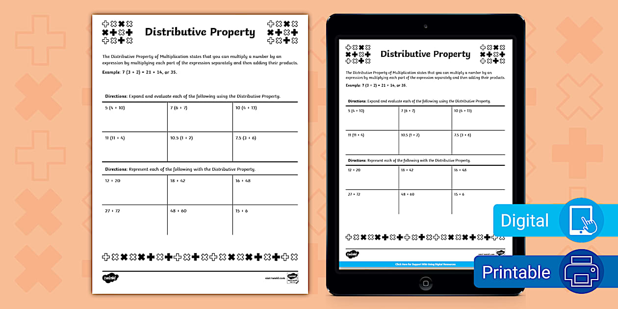 Sixth Grade Distributive Property Math Worksheet - Twinkl