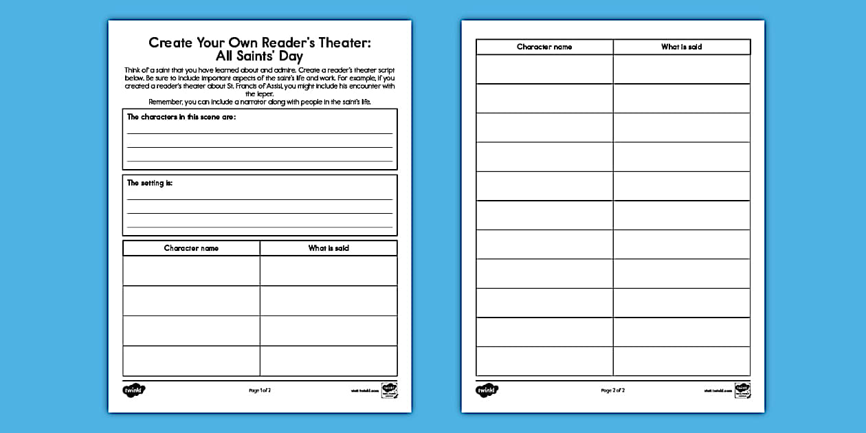 Create Your Own Saint's Reader's Theater Worksheet