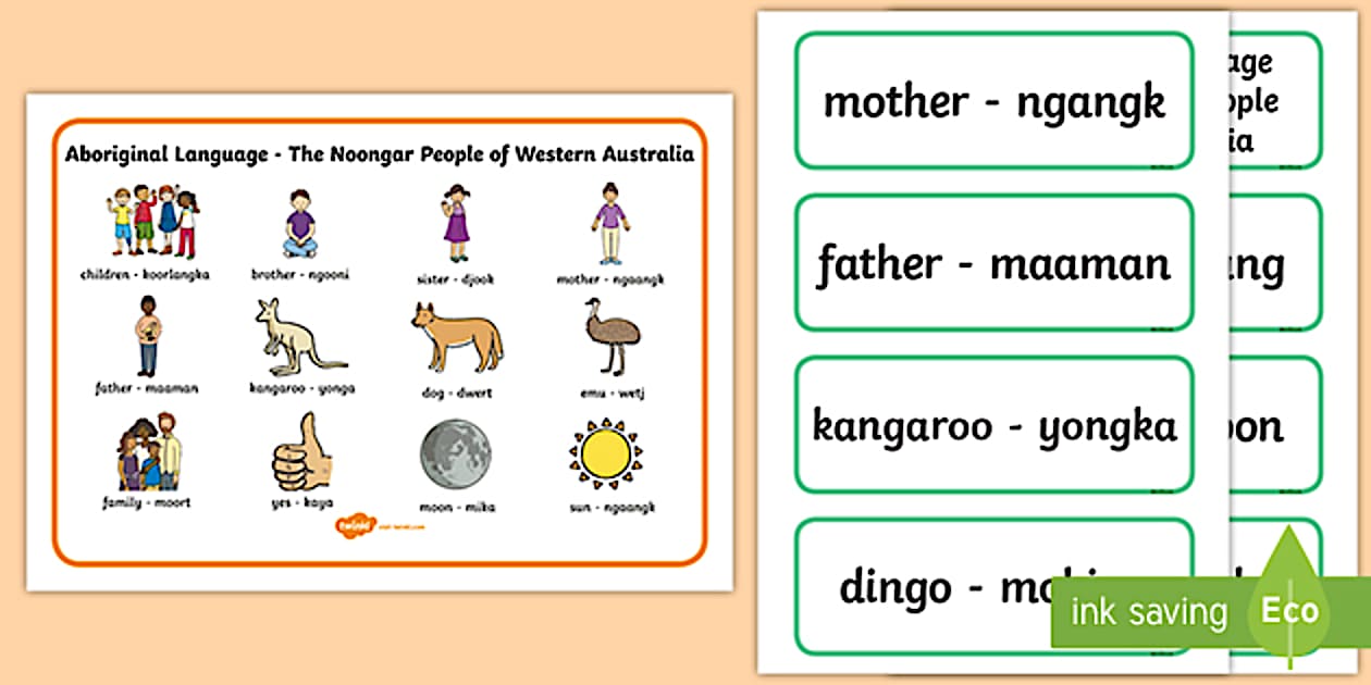 Noongar Aboriginal Language Word Mat and Word Card Resource Pack