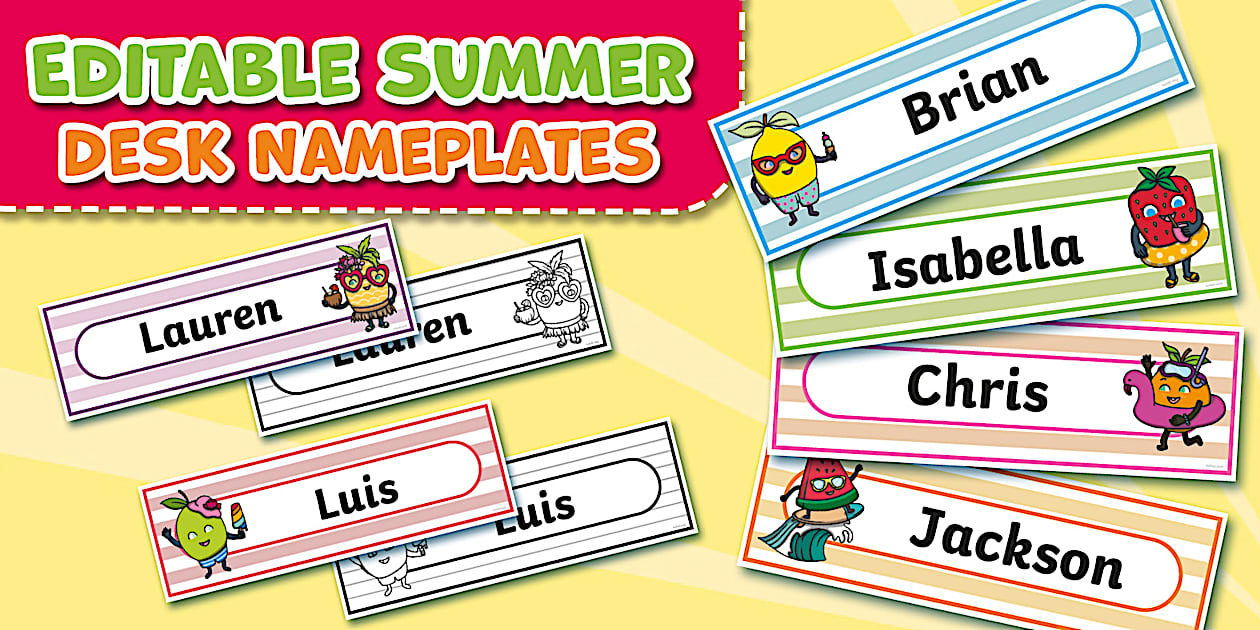 Editable Summer Desk Nameplates