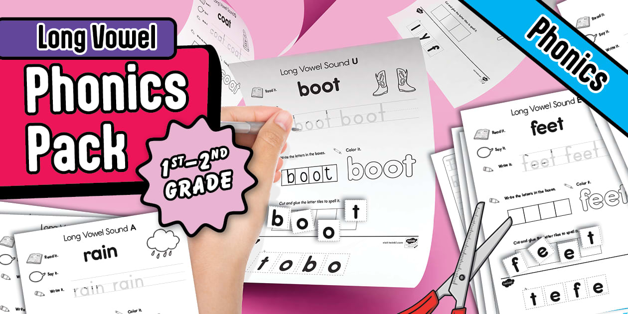 Long Vowel Sounds Phonics Pack for 1st-2nd Grade - Twinkl