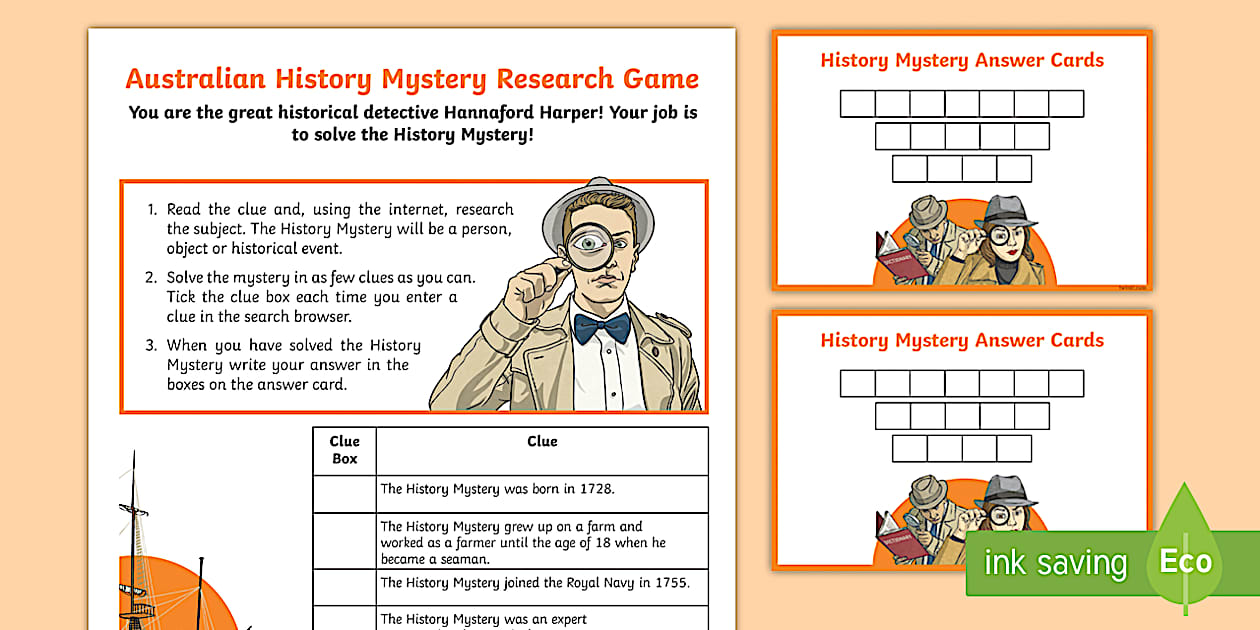 Black and White Captain James Cook History Mystery Research Game