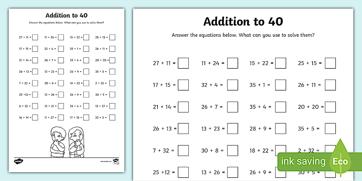 👉 Addition to 40 Activity Sheet (teacher made) - Twinkl