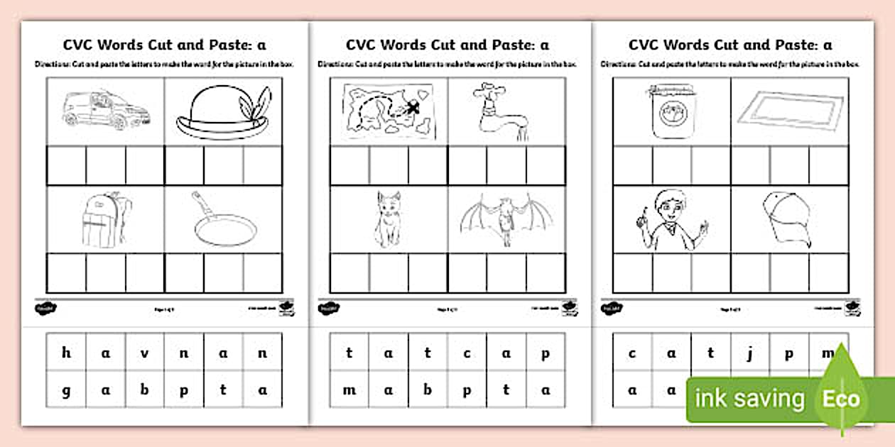 'a' CVC Words Cut and Paste Worksheets (teacher made)