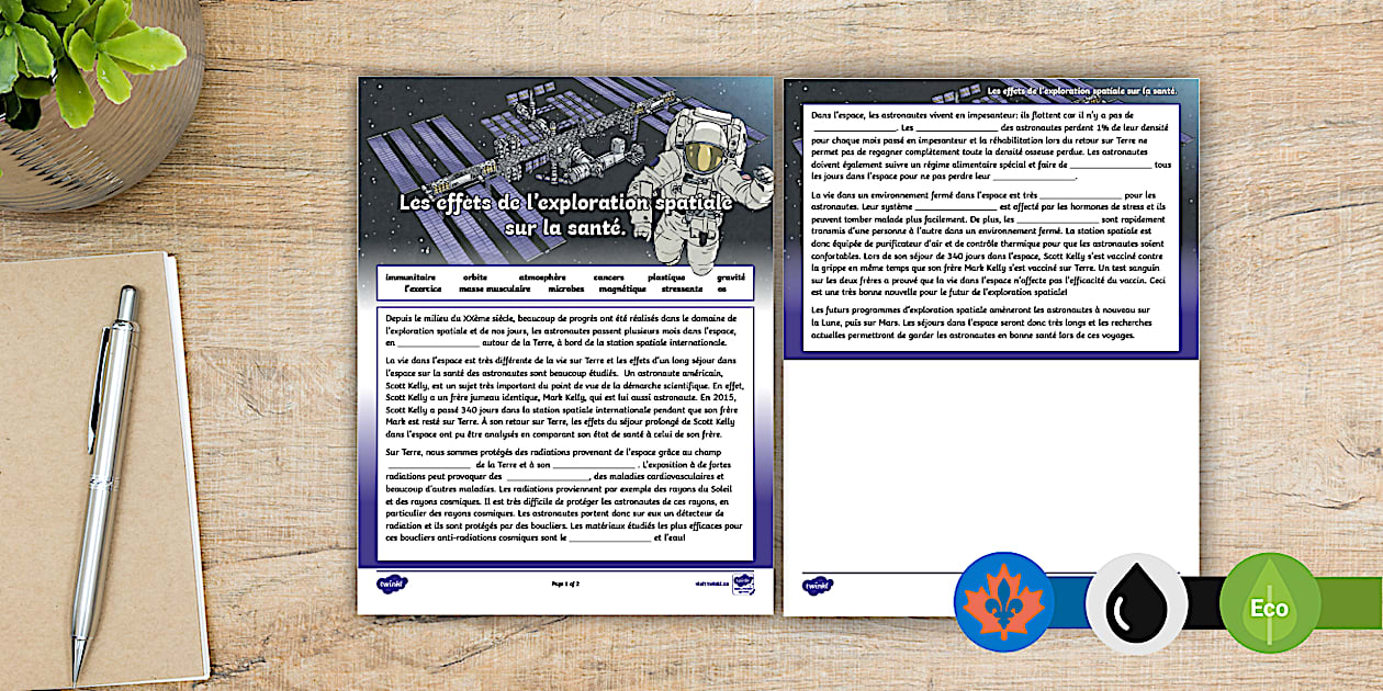 Space exploration and human health cloze activity French
