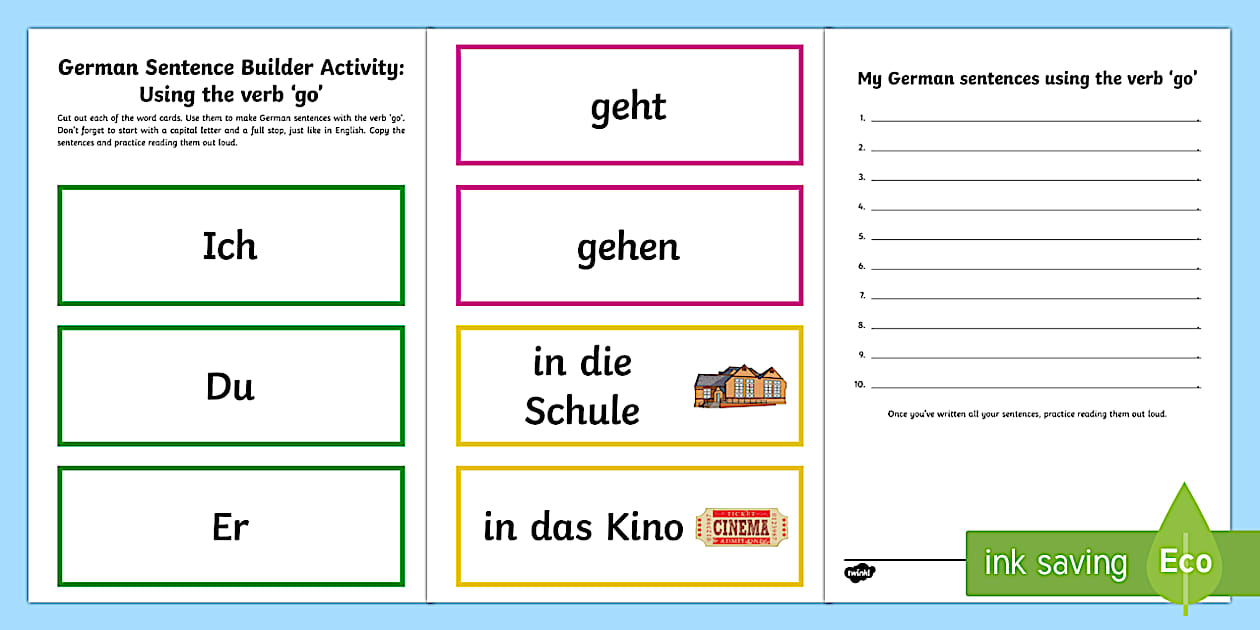 Verb Go Sentence Builder Activity (Teacher-Made) - Twinkl