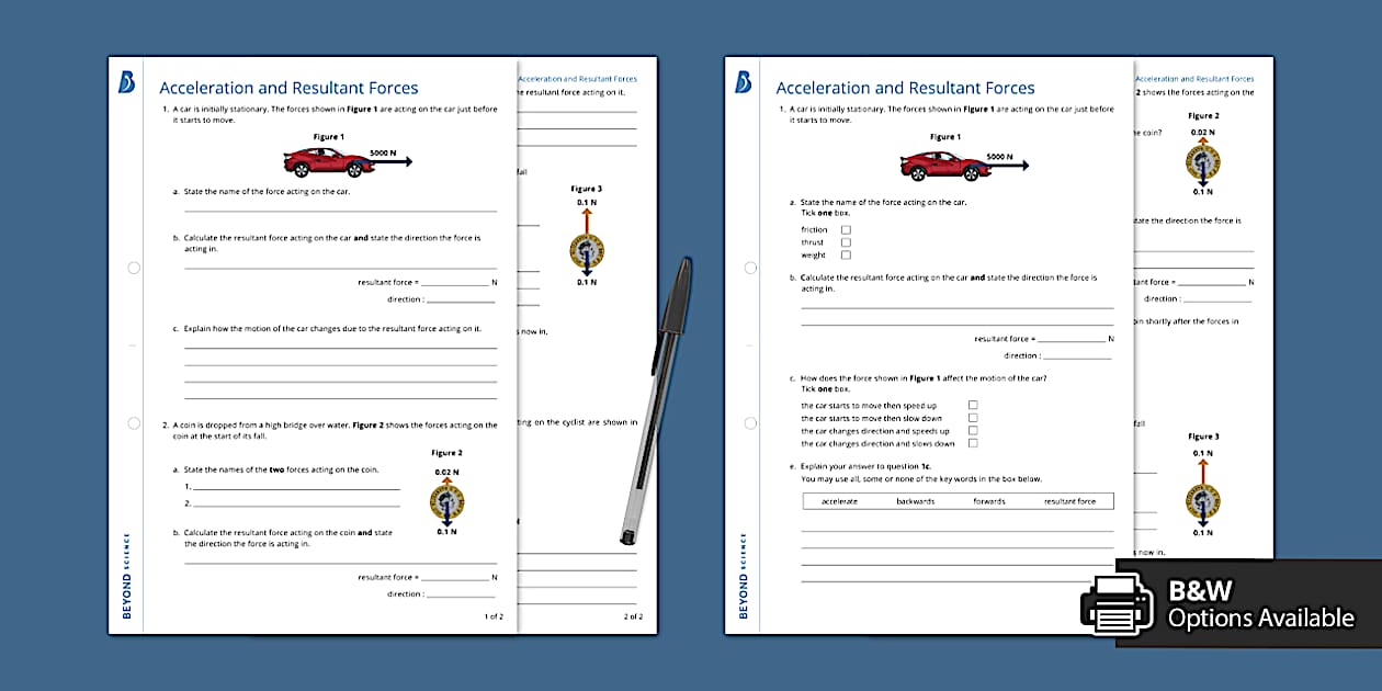 Acceleration and Resultant Forces Worksheet (teacher made)