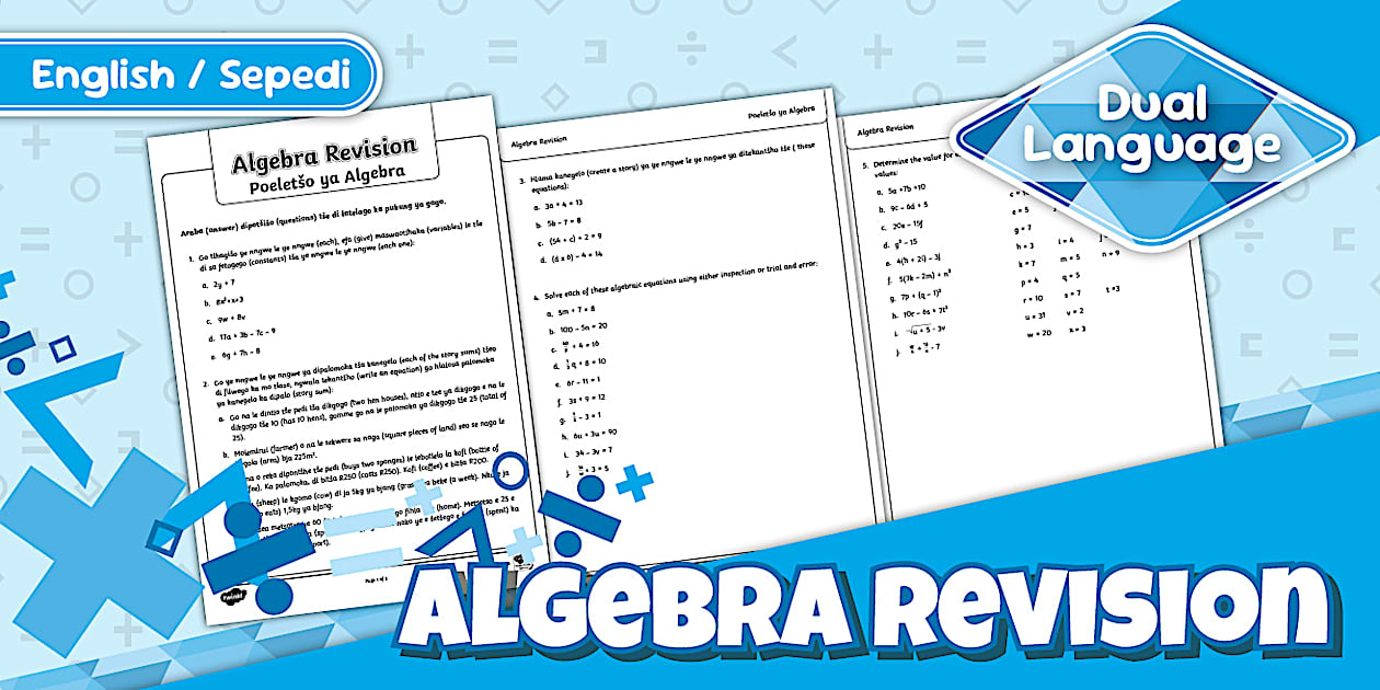 Grade 7 Maths - Algebra Revision Activity Sheet - Sepedi