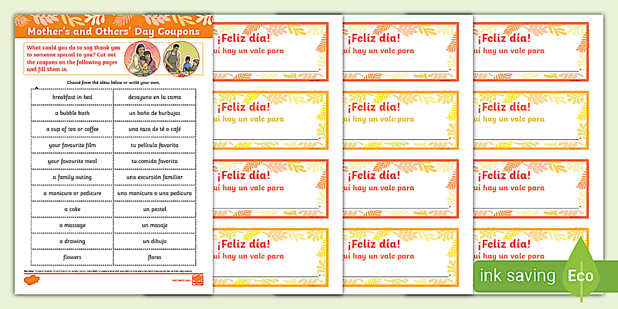 👉 Spanish: Mother's and Others' Day Coupons - Twinkl