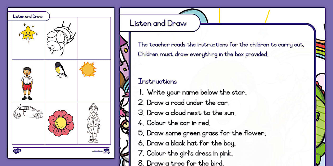 Grade R: Listening and Draw (teacher made) - Twinkl