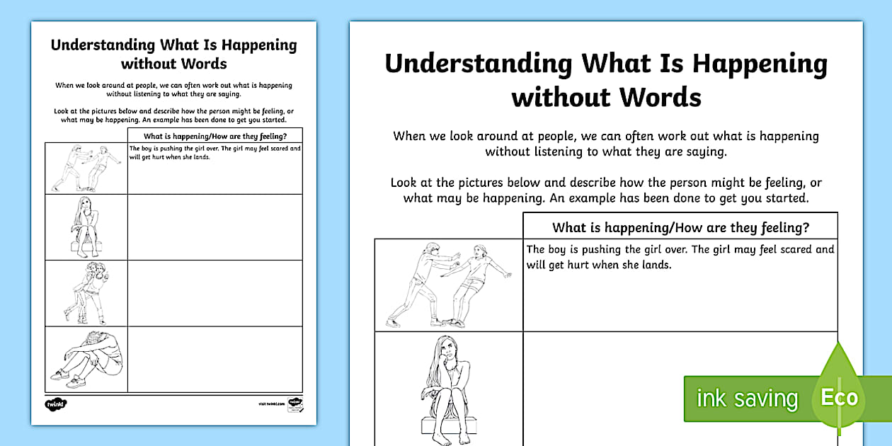 Understanding What Is Happening without Words Worksheet / Worksheet