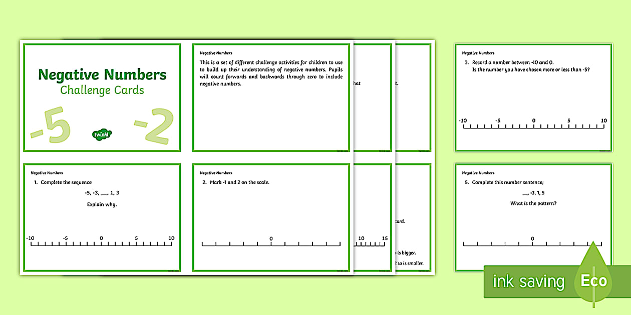 KS2 Negative Numbers Challenge Cards (teacher made) - Twinkl