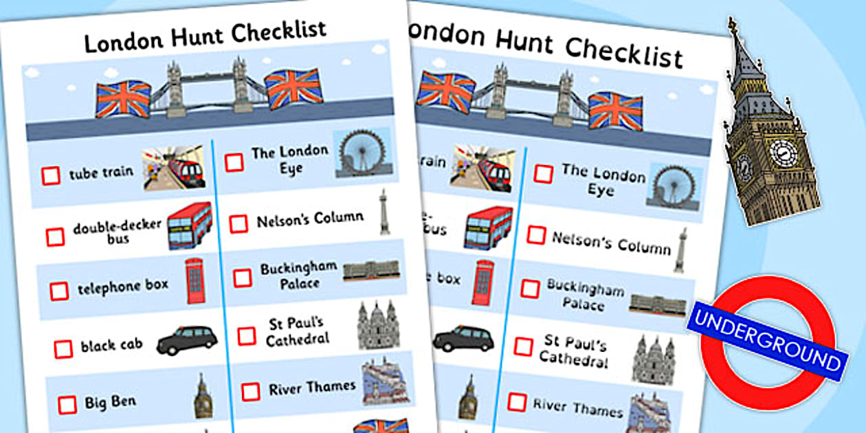 Editable London Hunt Checklist (teacher made) - Twinkl