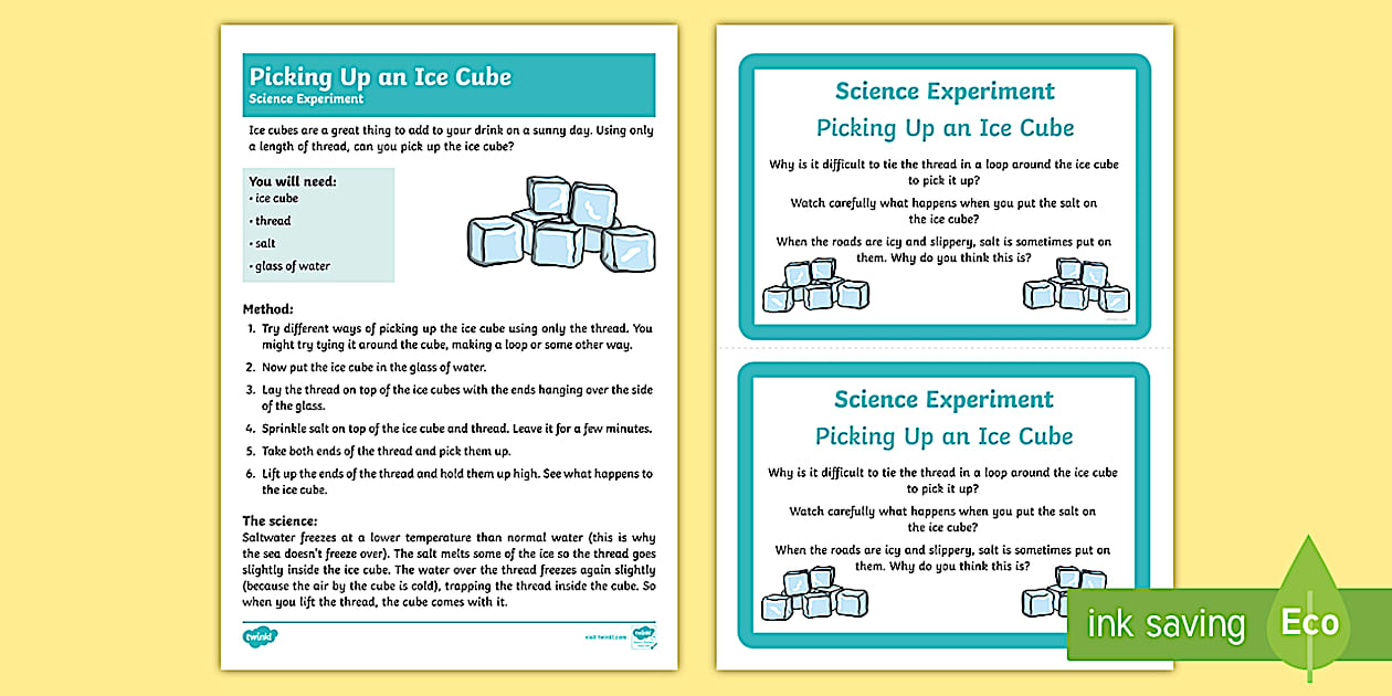KS1 Picking Up an Ice Cube Science Experiment and Prompt Card