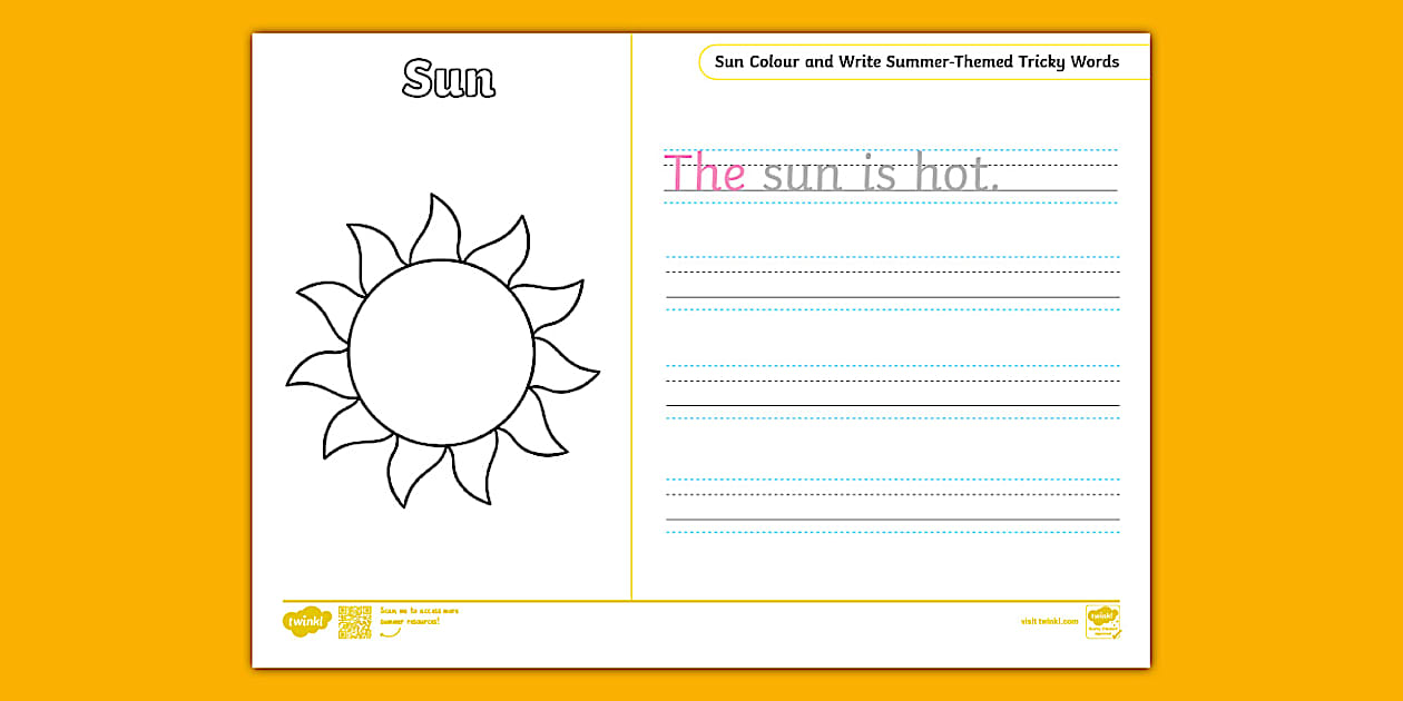Sun Colour and Write Summer-Themed Tricky Words - Twinkl