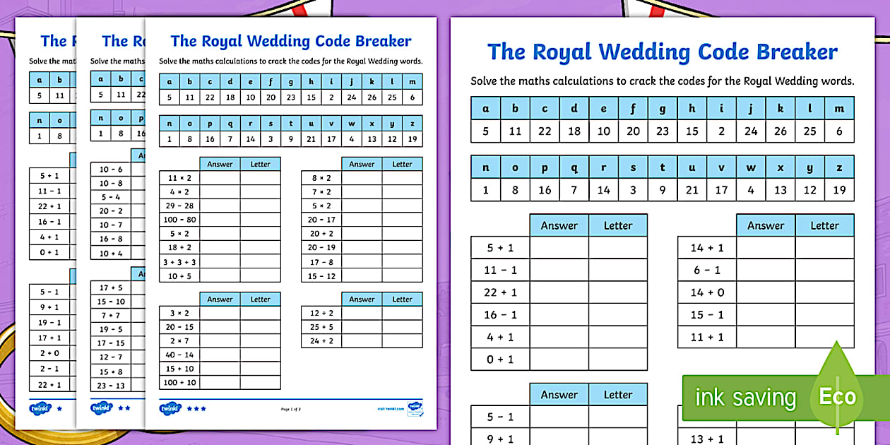KS1 Royal Wedding Code Breaker Worksheets (teacher made)