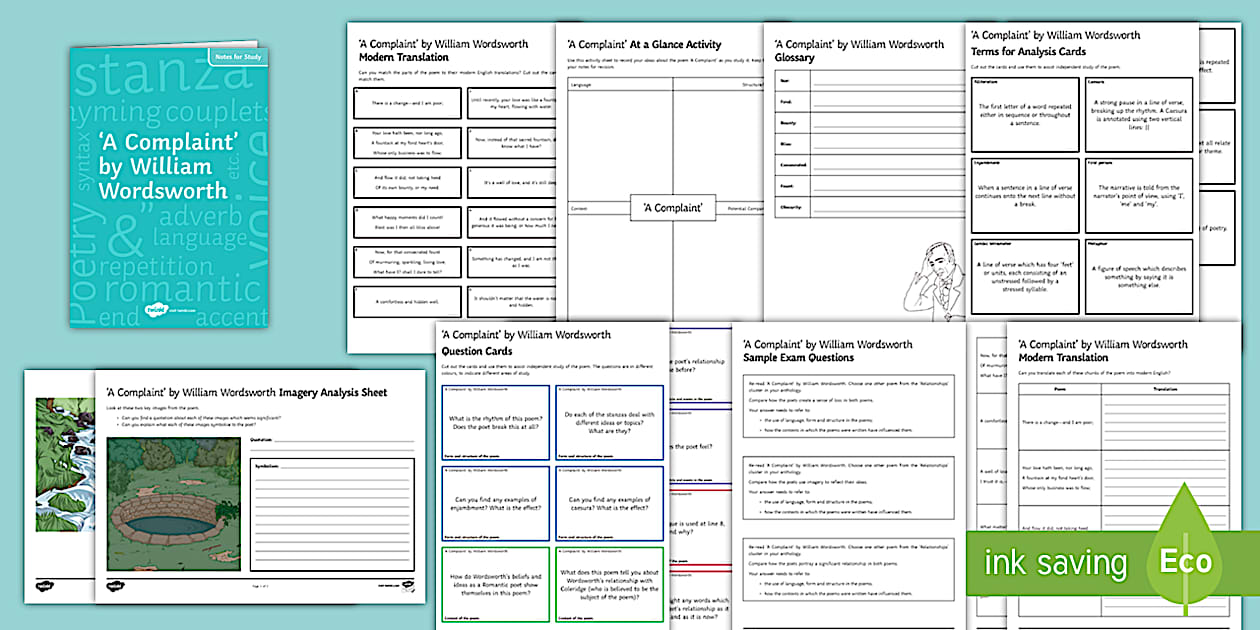 GCSE Poetry Lesson Pack to Support Teaching on 'A Complaint' by William