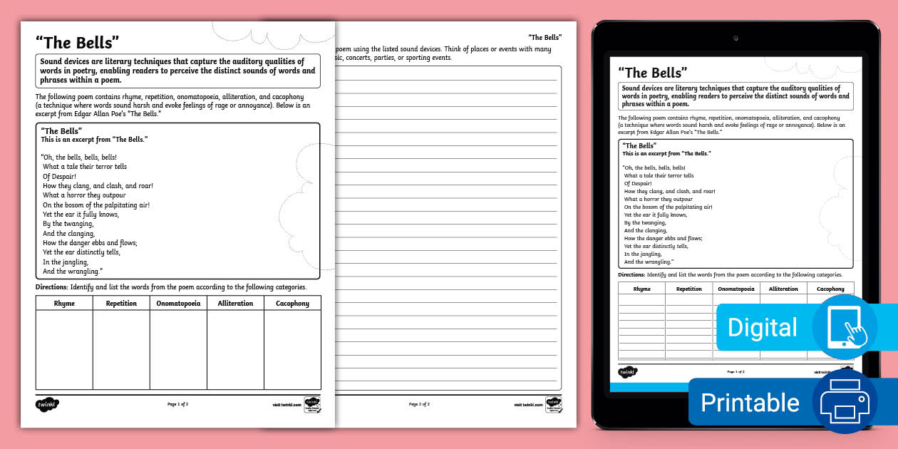 Eighth Grade Poetry Analysis (Sound) The Bells - Twinkl