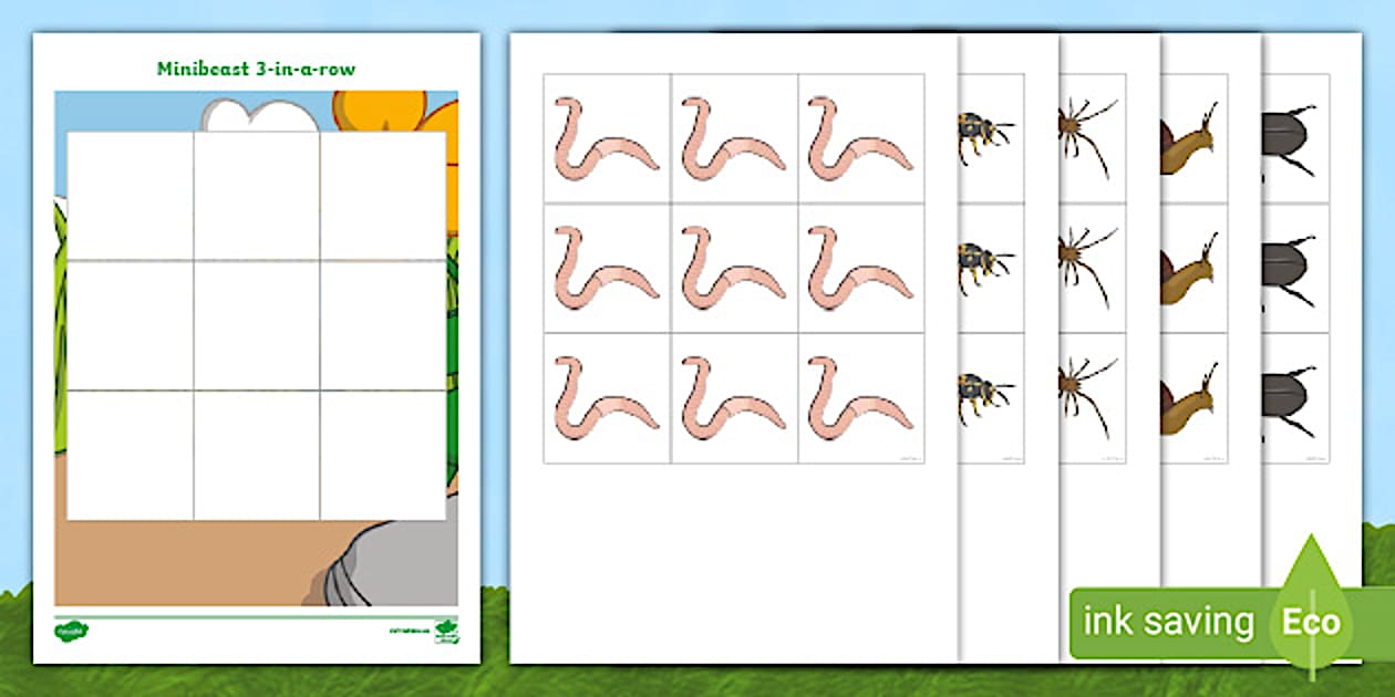 3 in a Row Activity (Minibeast) (teacher made) - Twinkl