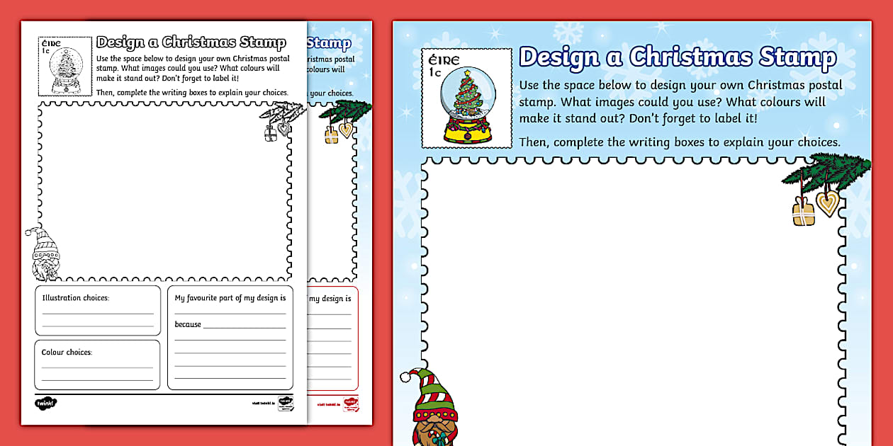 Design a Christmas Postal Stamp Worksheet - Twinkl