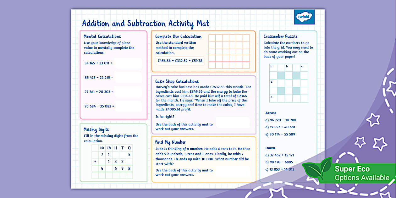 Addition and Subtraction Activity Mat (Ages 9 - 10) - Twinkl