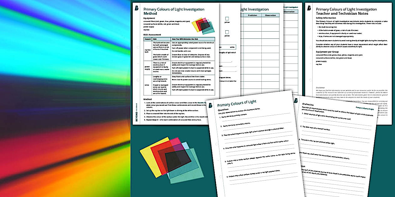 Primary Colours of Light Investigation Worksheet | Beyond