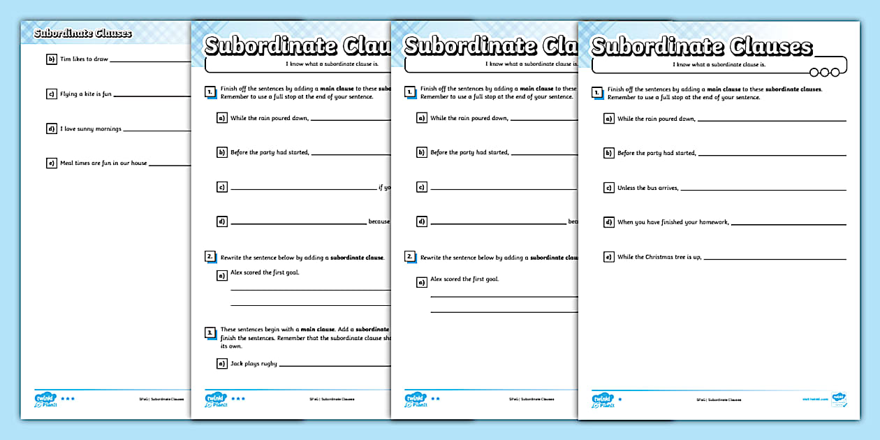 Teacher-made Subordinate Clauses Year 3 Worksheet - Twinkle
