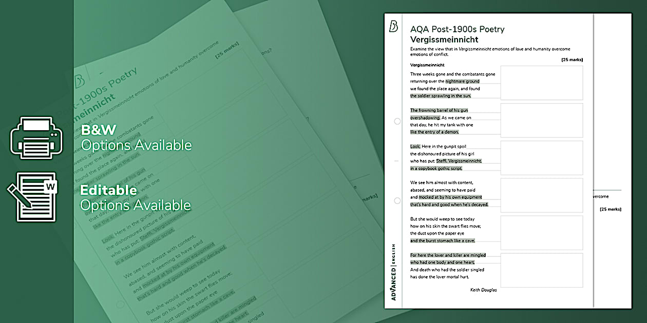 Vergissmeinnicht Revision Questions | Post-1900 Poetry