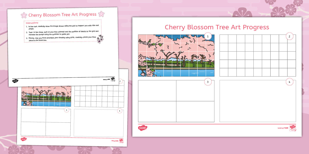 Cherry Blossom Tree Art Progress Template - Twinkl