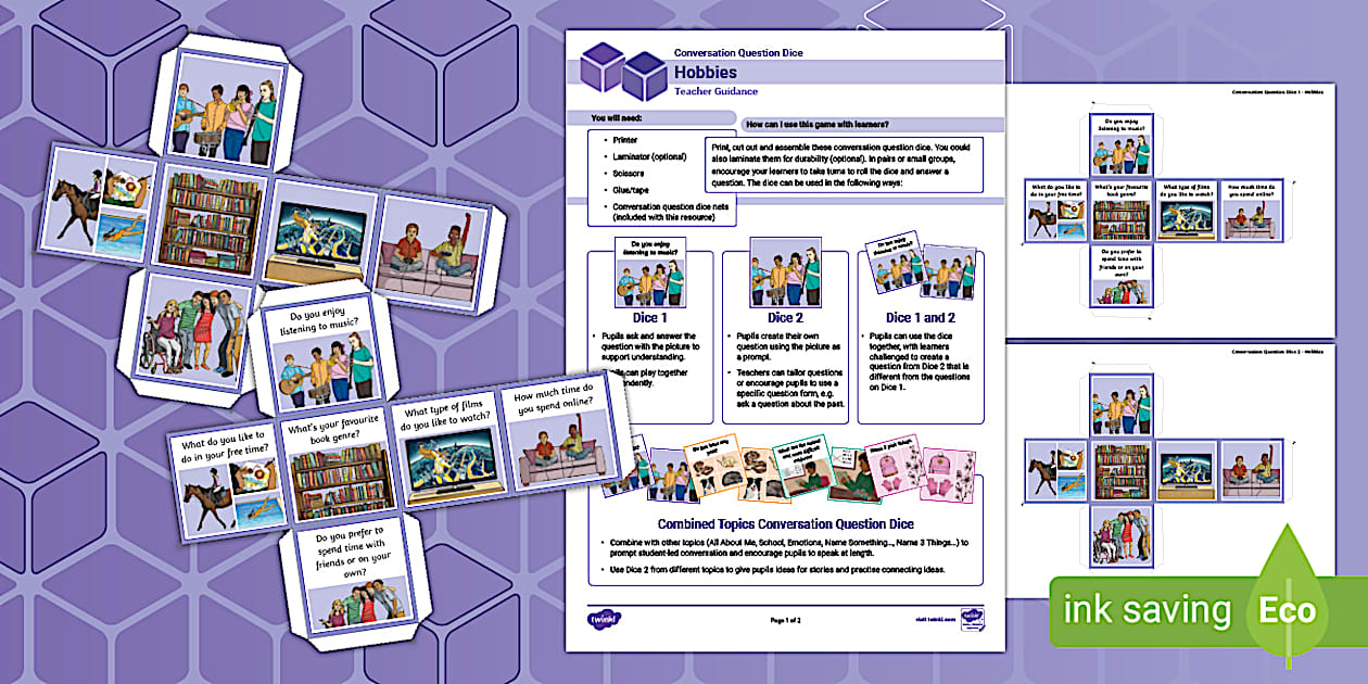 EAL Conversation Question Dice - Hobbies (Younger Learners)