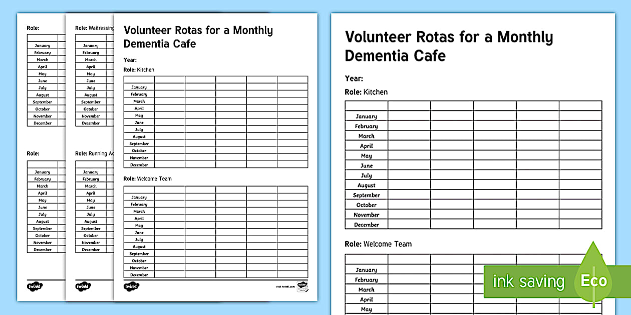 Editable How to Set Up a Dementia Cafe: Volunteer Rota Fact Sheet