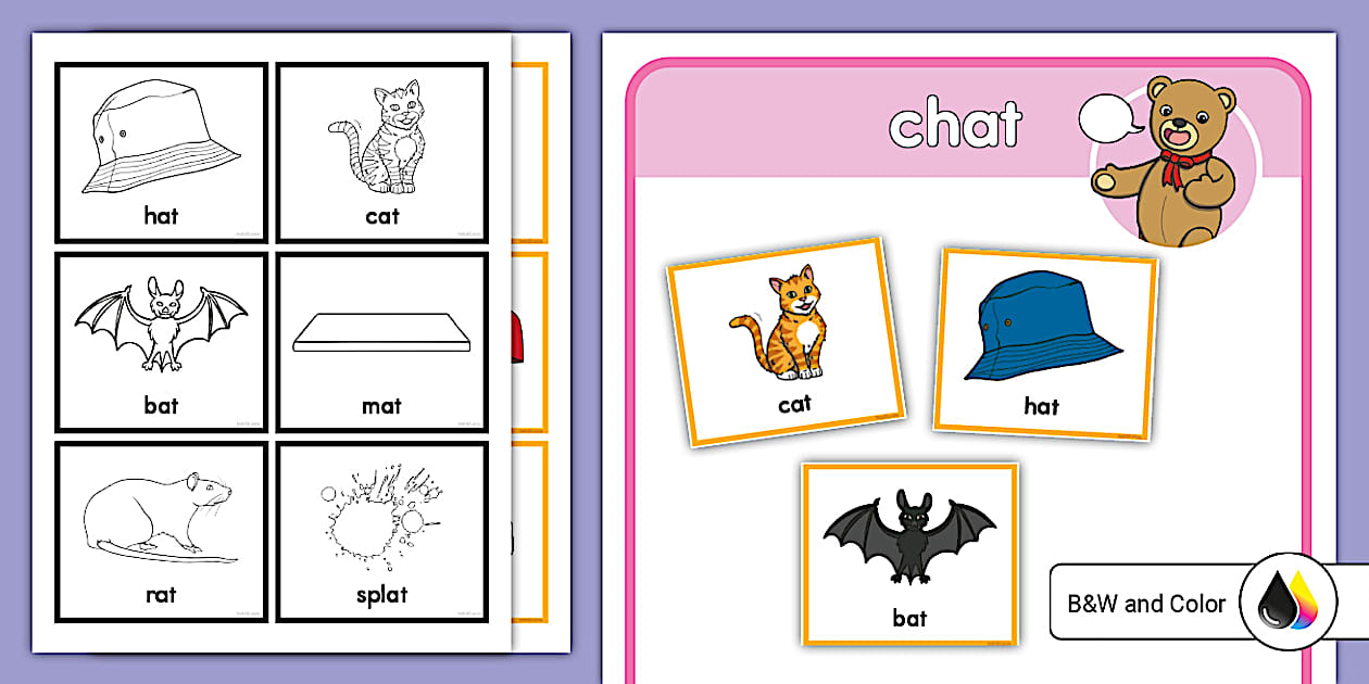 Kindergarten Rhyming Words Sorting Cards and Mats - Twinkl