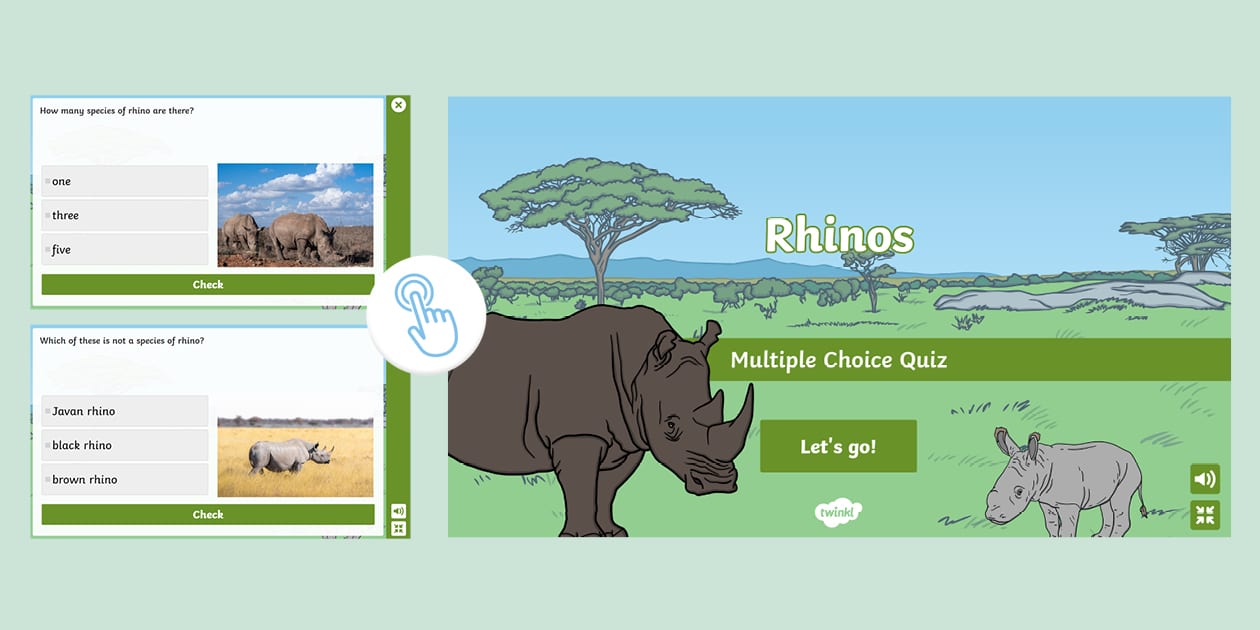 KS1 Rhinos Interactive Multiple Choice Quiz - Twinkl