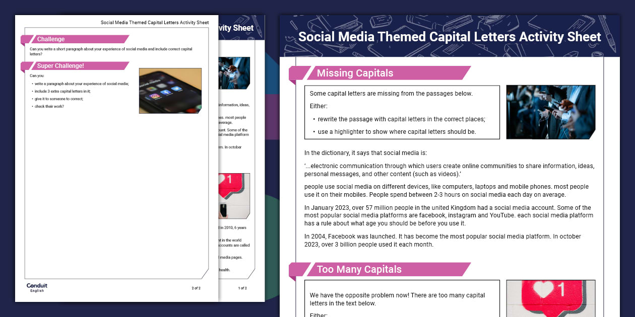Reinforcing Capital Letters: Social Media Themed Activity
